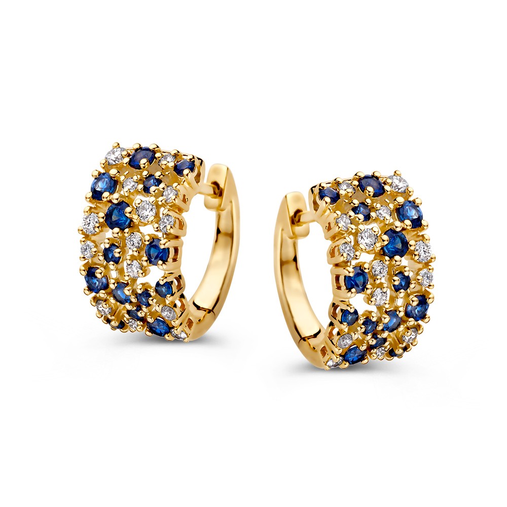 Oorringen geelgoud briljant+saffier | Excellent Jewelry