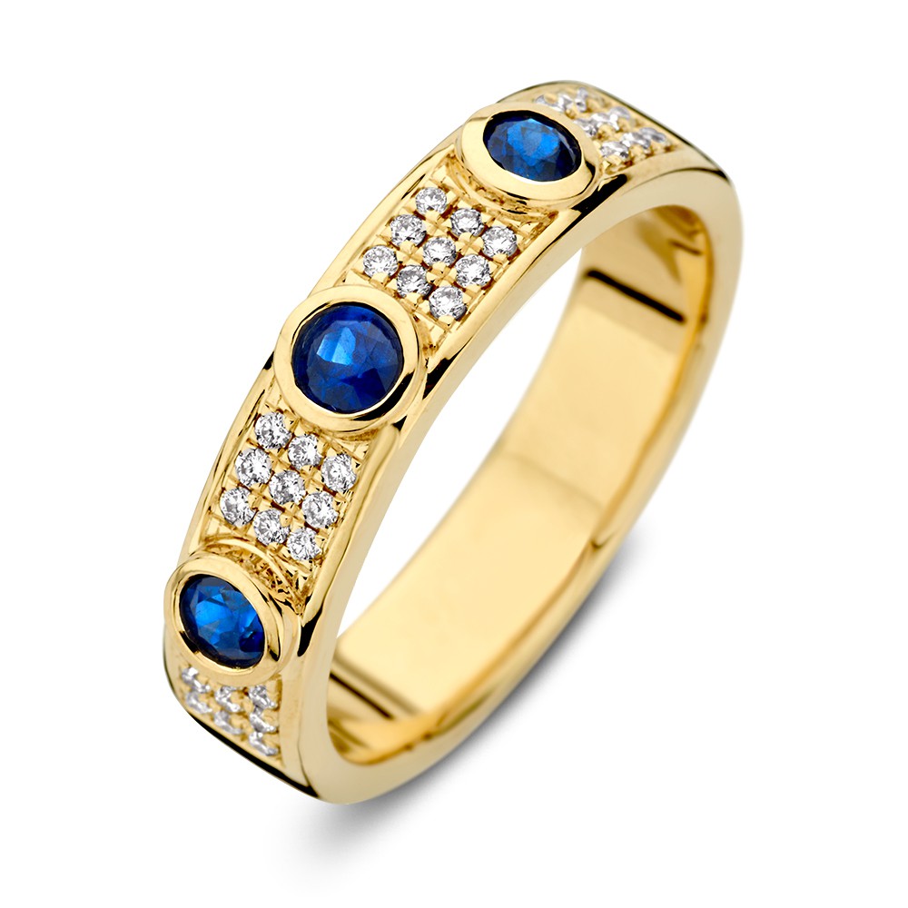 Ring geelgoud briljant + saffier | Excellent Jewelry